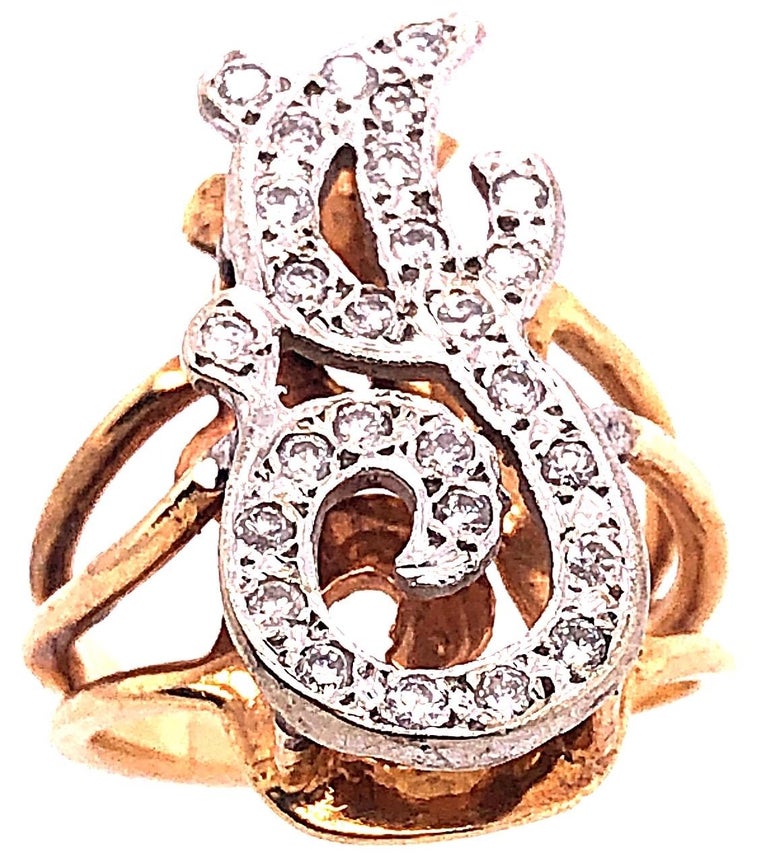 14 Karat Two-Tone Yellow and White Gold Diamond Initial J Ring For Sale ...