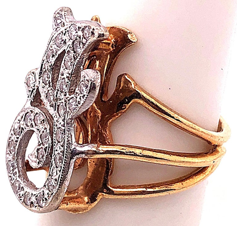 14 Karat Two-Tone Yellow and White Gold Diamond Initial J Ring For Sale ...