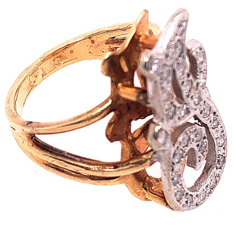14 Karat Two-Tone Yellow and White Gold Diamond Initial J Ring For Sale ...