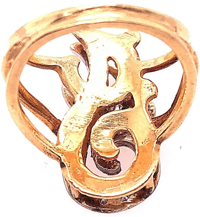 14 Karat Two-Tone Yellow and White Gold Diamond Initial J Ring For Sale ...