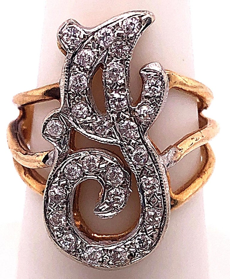 14 Karat Two-Tone Yellow and White Gold Diamond Initial J Ring For Sale ...