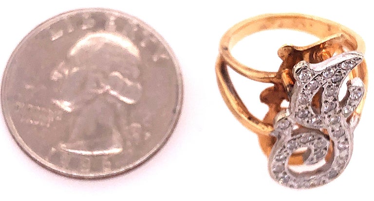 14 Karat Two-Tone Yellow and White Gold Diamond Initial J Ring For Sale ...
