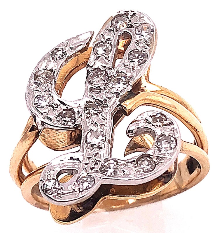 14 Karat Two-Tone Yellow and White Gold Diamond Initial L Ring at ...