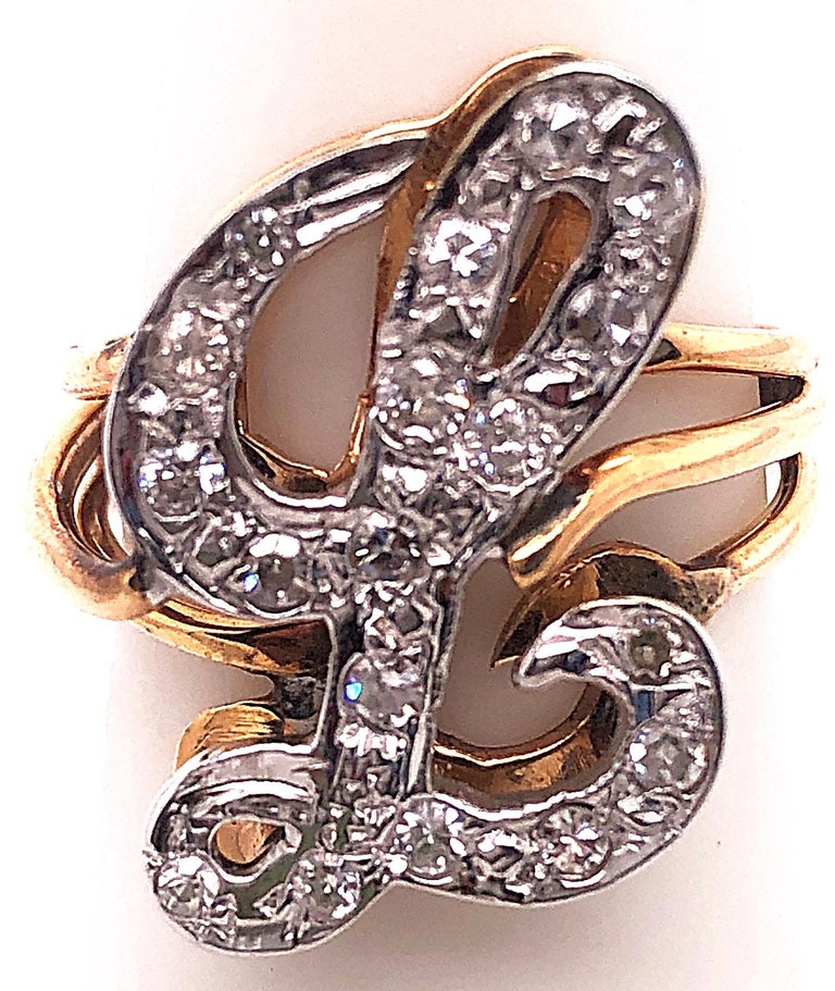 14 Karat Two-Tone Yellow and White Gold Diamond Initial L Ring at ...
