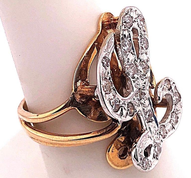 14 Karat Two-Tone Yellow and White Gold Diamond Initial L Ring at 1stDibs | diamond initial ring ...