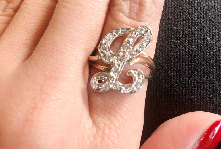 14 Karat Two-Tone Yellow and White Gold Diamond Initial L Ring at ...