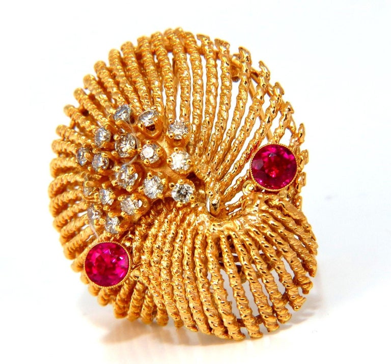 14 Karat Vintage 1.25 Carat Diamond 3D Mollusk Sea Shell Brooch Pin ...