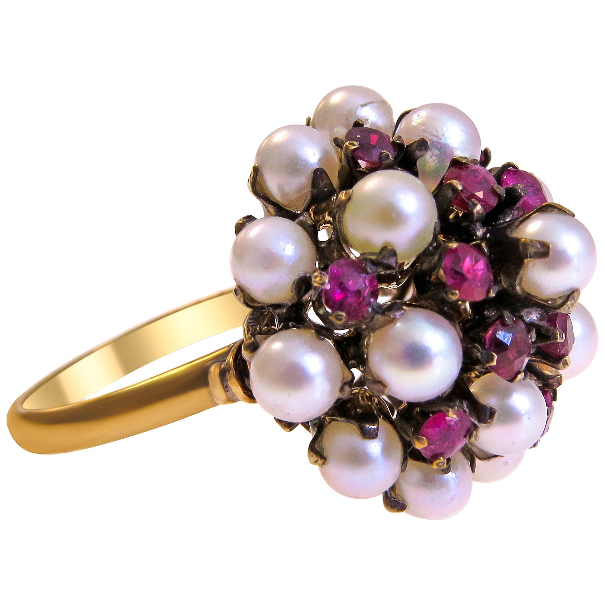 14 Karat Vintage Ruby and Pearl Ladies Ring For Sale at 1stDibs | ruby ...