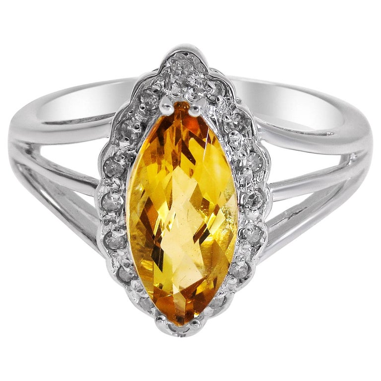 14 Karat Vintage Yellow Topaz and Diamond Ladies Ring For Sale at ...