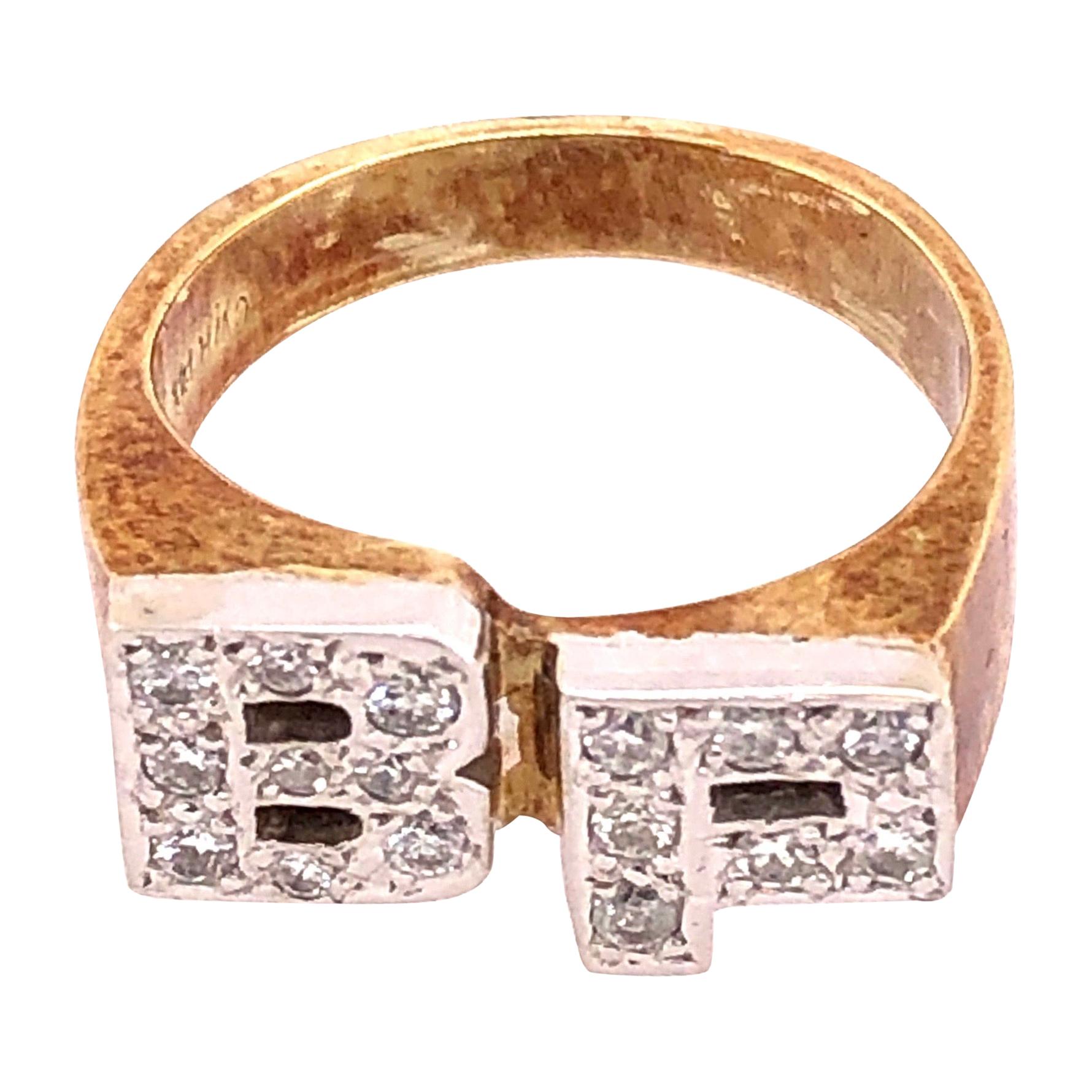 14 Karat Yellow and White Gold Initial Style 'J' Diamond Studded Ring ...