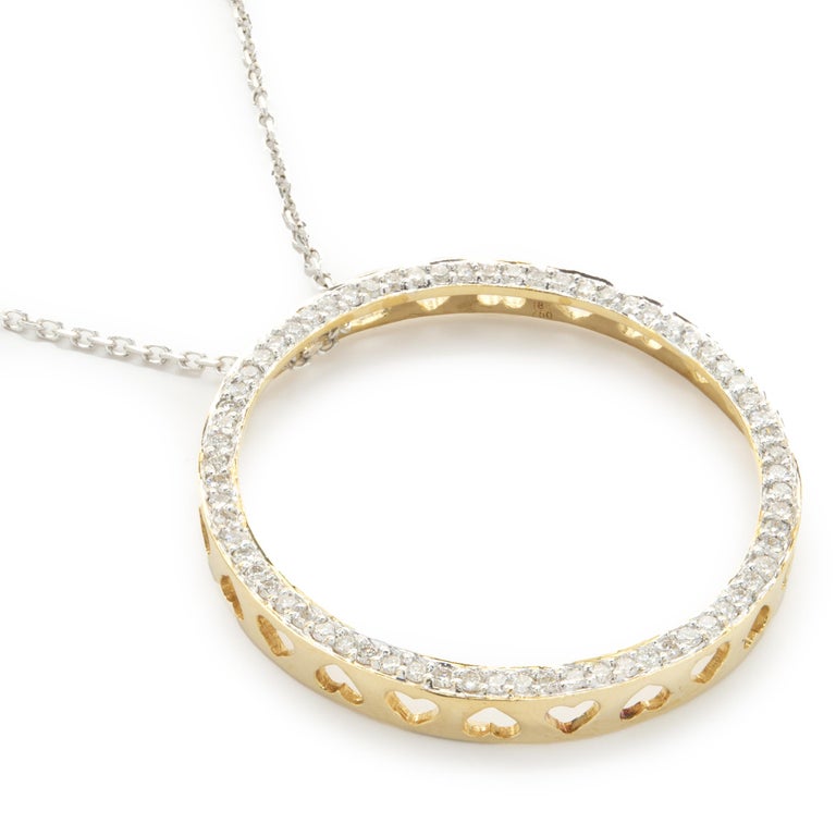 14 Karat White and Yellow Gold Diamond Circle Necklace For Sale at 1stDibs