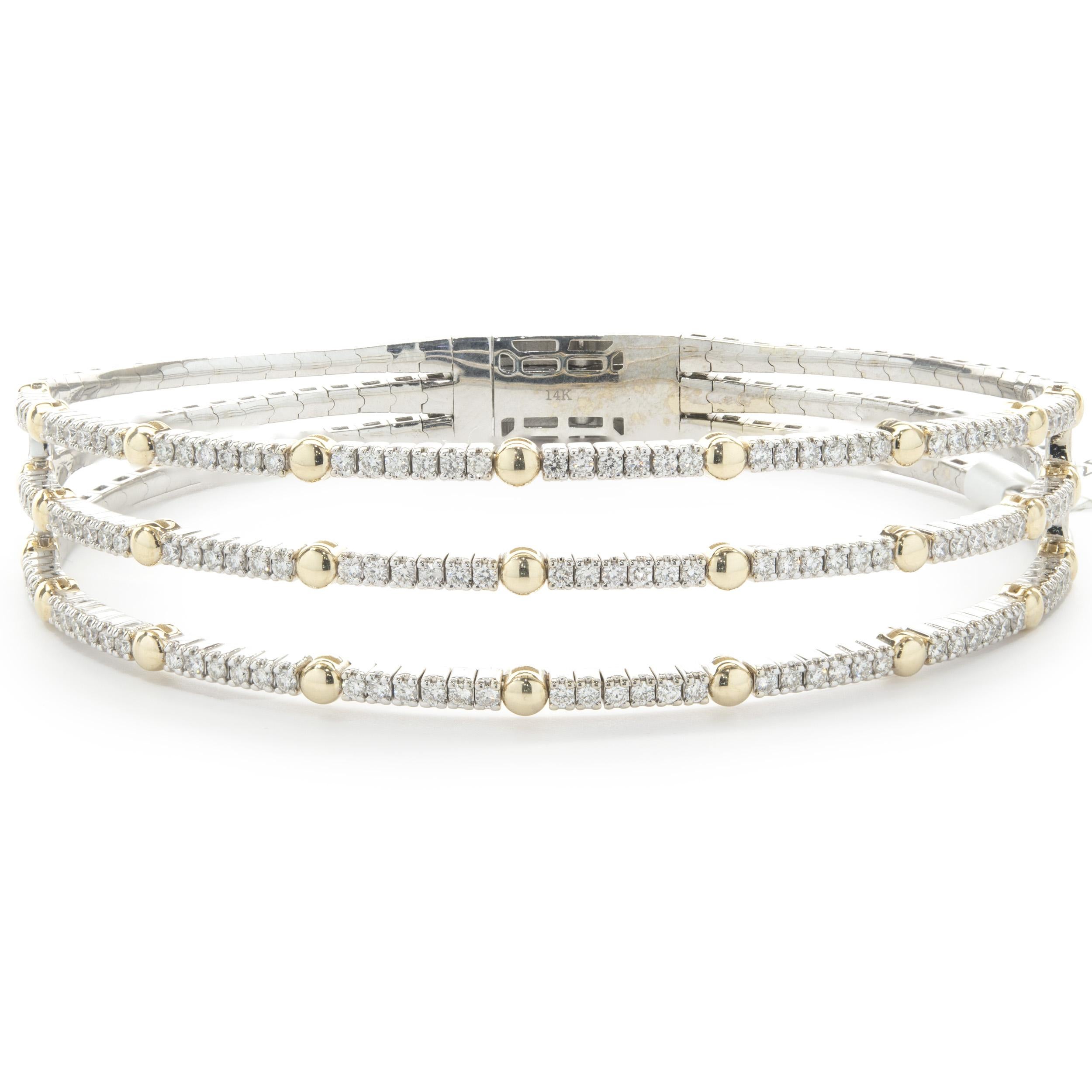 4.23 Carat Baguette and Rounds Diamond Three-Row Bracelet 14 Karat For ...