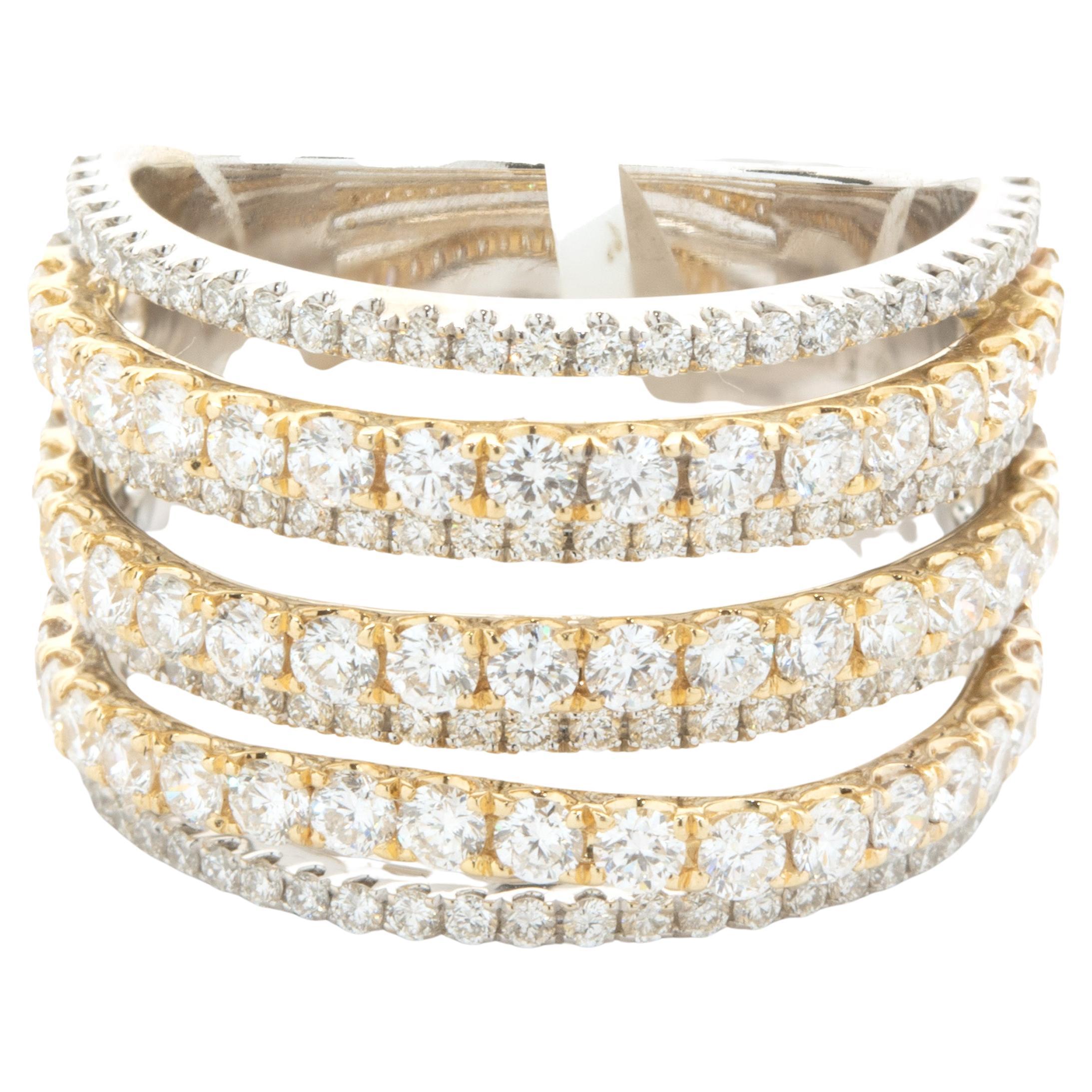 18 Karat Yellow and White Gold Emerald and Diamond Seven Row Cigar Band For Sale at 1stDibs