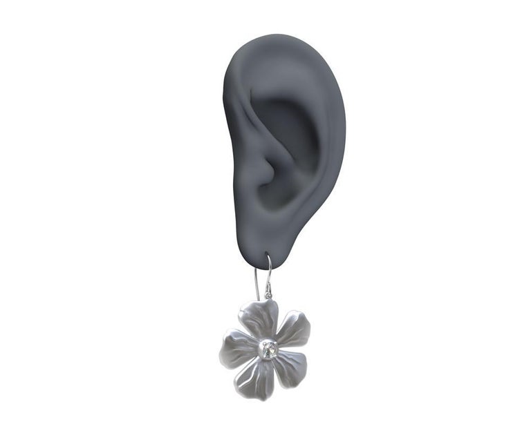 14 Karat White GIA Diamond Periwinkle Flower Earrings For Sale at 1stDibs