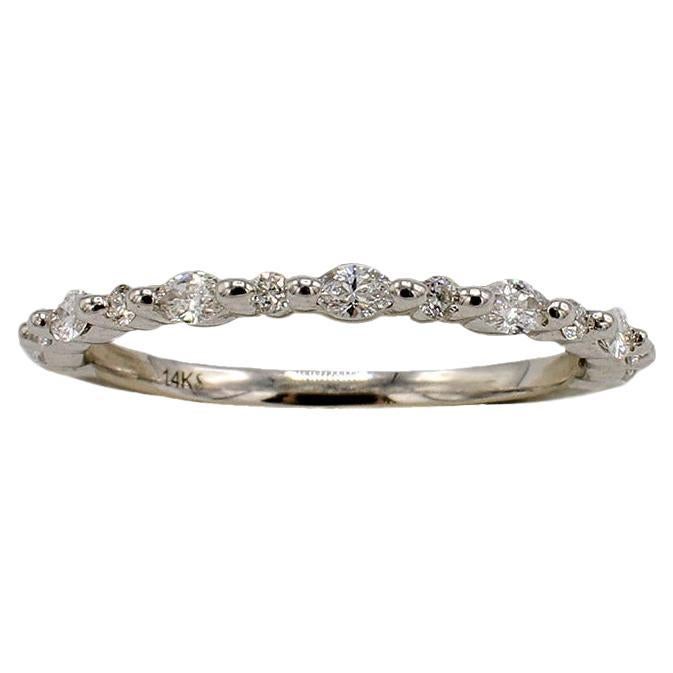 14 Karat White Gold .35 Carat Marquise and Round Diamond Half Wedding ...