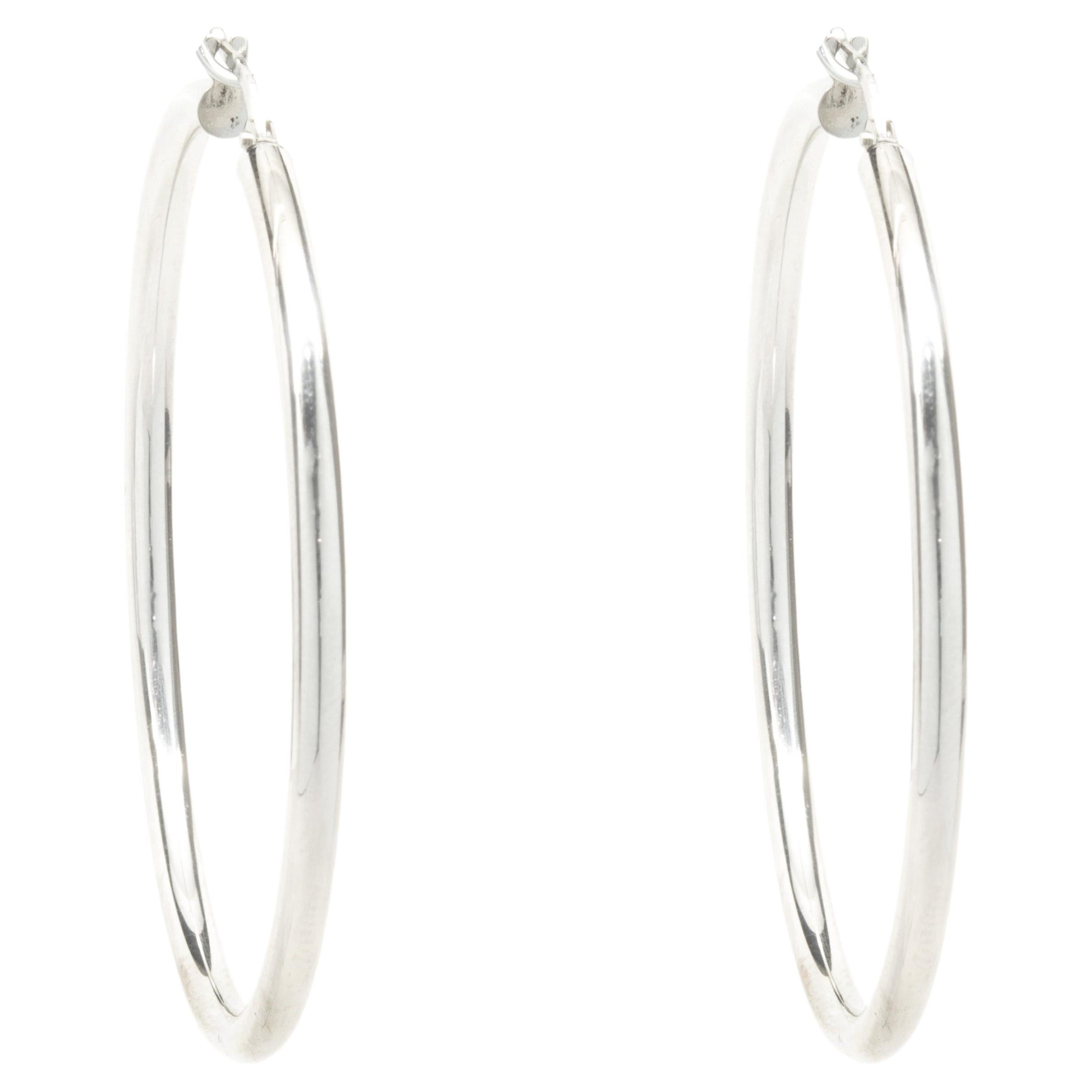 14 Karat White Gold 50MM Hoop Earrings For Sale at 1stDibs