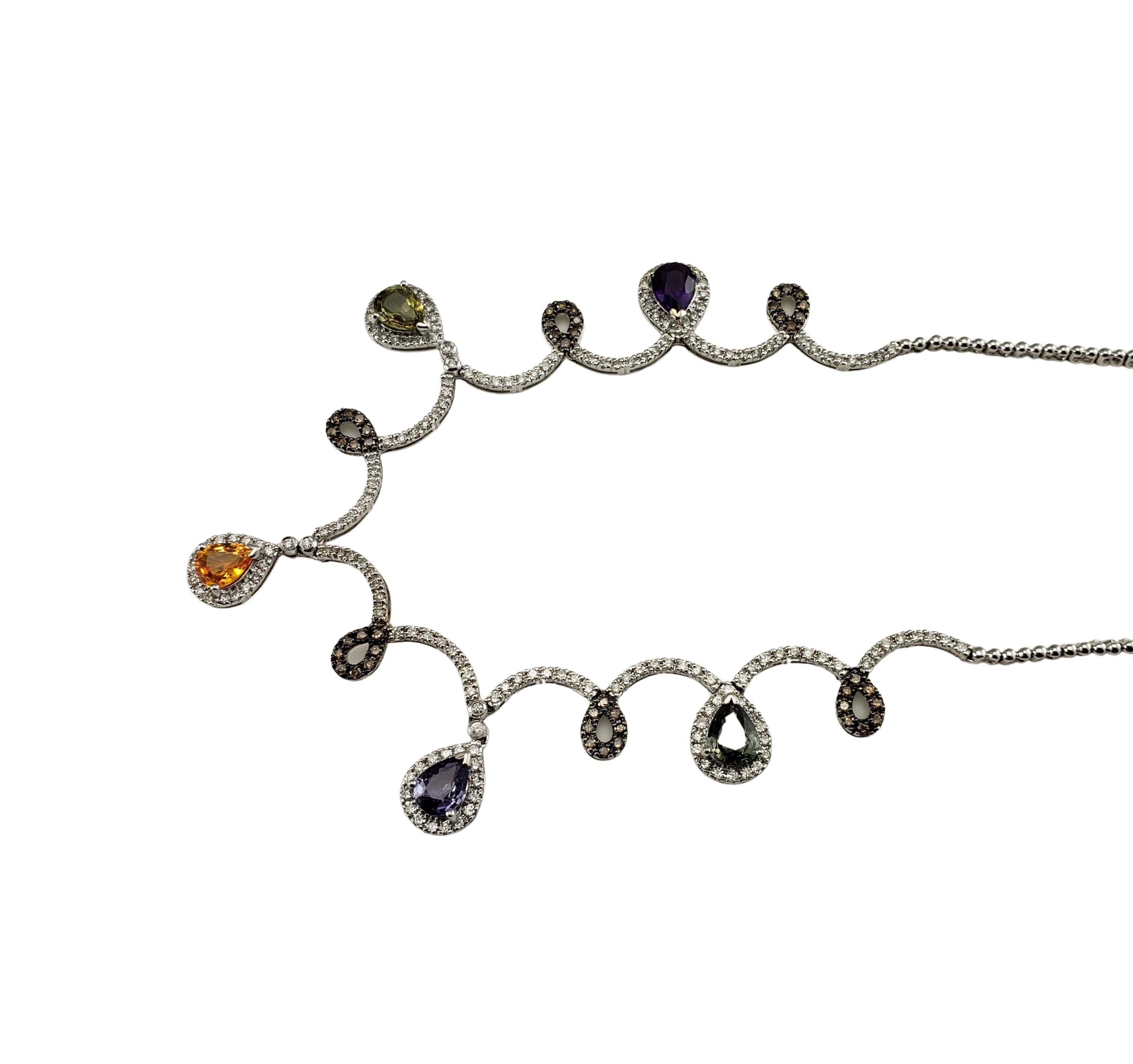 14 Karat White Gold Amethyst Sapphire Multi-Stone Diamond Necklace For ...