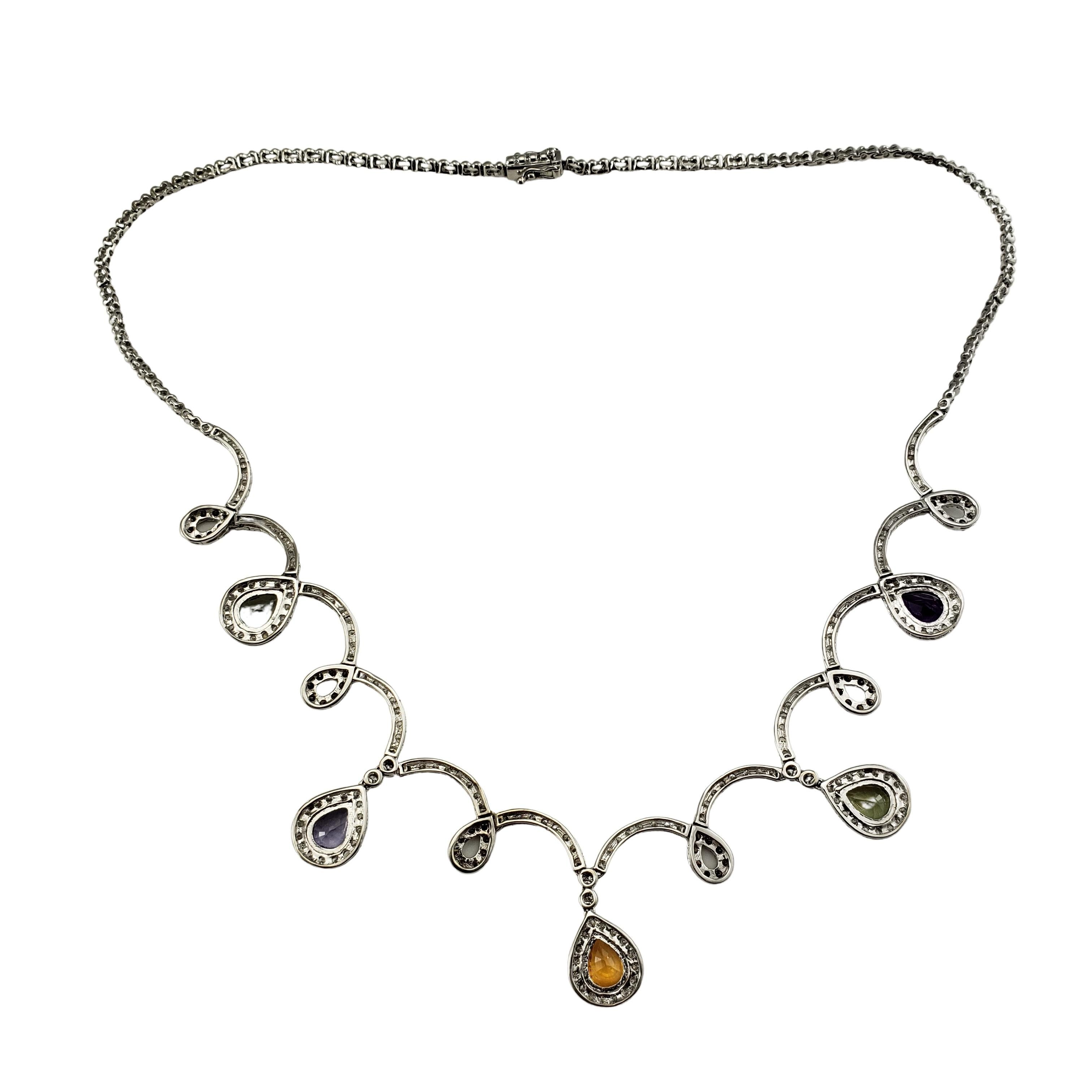 14 Karat White Gold Amethyst Sapphire Multi-Stone Diamond Necklace For ...