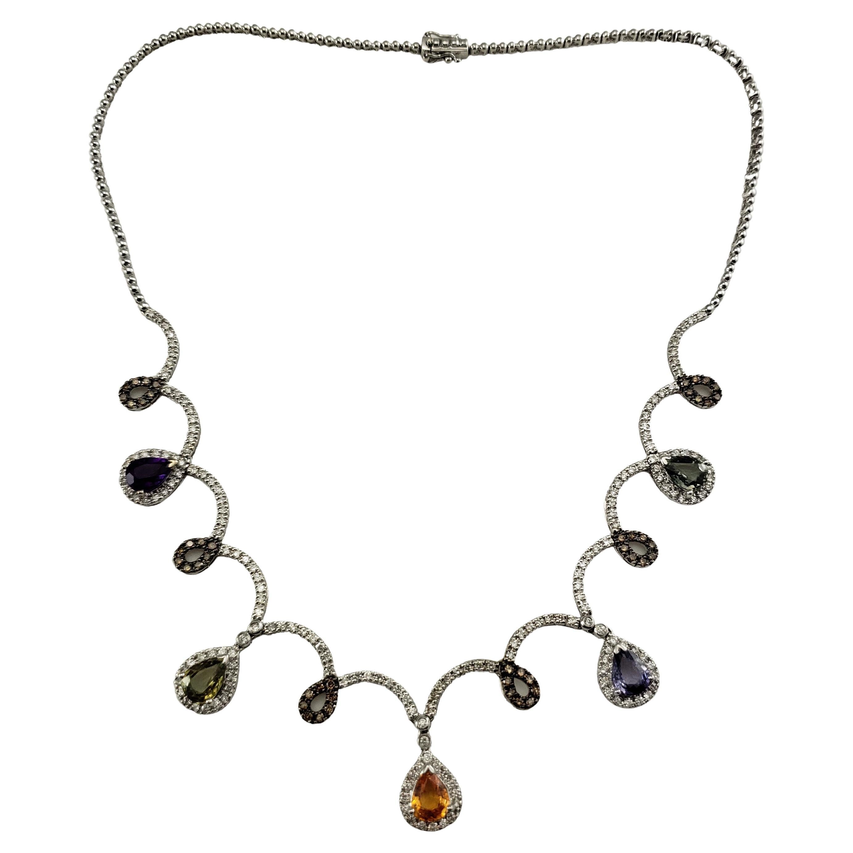 14 Karat White Gold Amethyst Sapphire Multi-Stone Diamond Necklace For ...