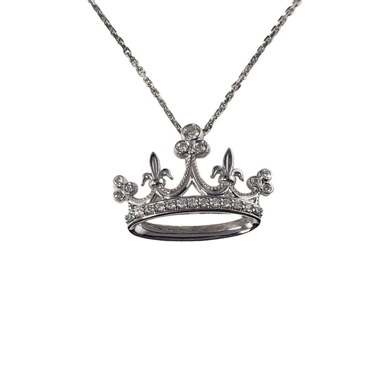 14 Karat White Gold and Diamond Crown Pendant Necklace For Sale at 1stDibs