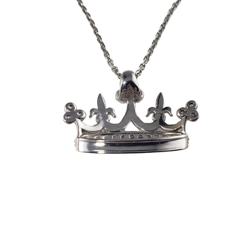 14 Karat White Gold and Diamond Crown Pendant Necklace For Sale at 1stDibs