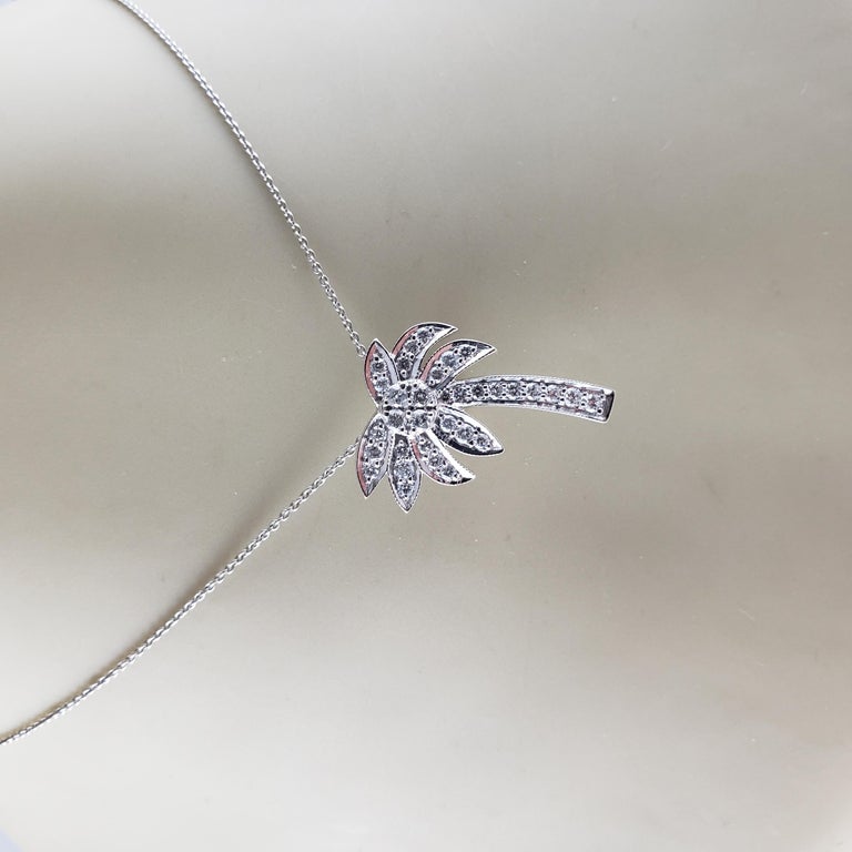 14 Karat White Gold and Diamond Palm Tree Pendant For Sale at 1stDibs