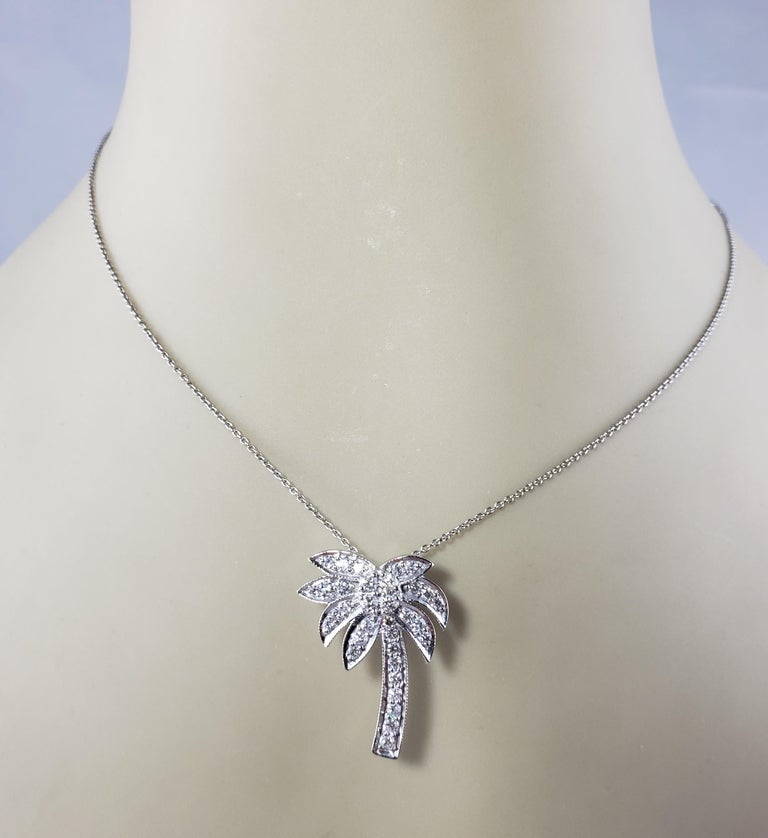 14 Karat White Gold and Diamond Palm Tree Pendant For Sale at 1stDibs