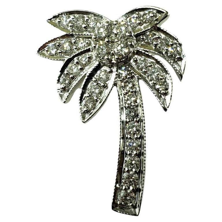 14 Karat White Gold and Diamond Palm Tree Pendant For Sale at 1stDibs