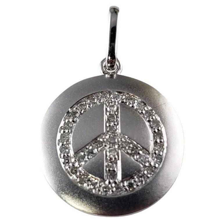 14 Karat White Gold and Diamond Peace Pendant For Sale at 1stDibs