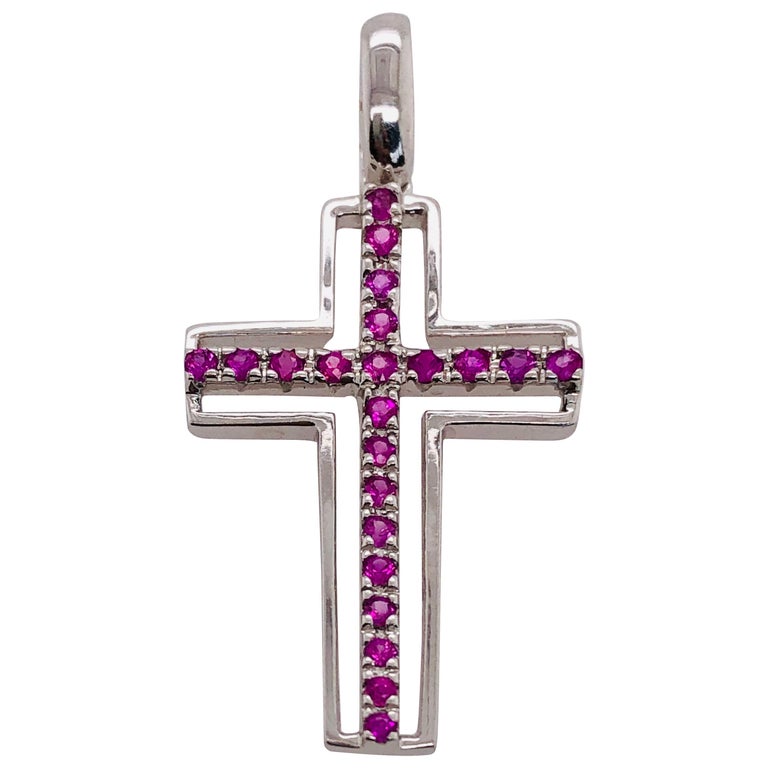 14 Karat White Gold and Pink Topaz Cross Pendant 0.38 TWS For Sale at ...
