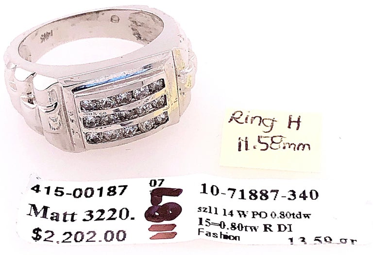 14 Karat White Gold Band Bridal Wedding Ring with Three-Tier Diamonds ...