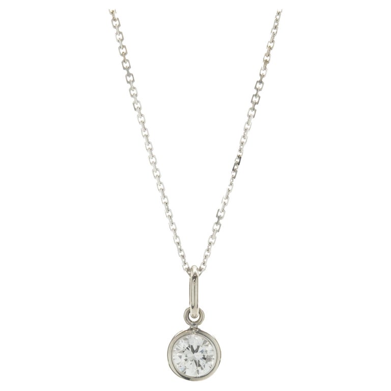 14 Karat White Gold Bezel Set Diamond Solitaire Necklace For Sale at ...