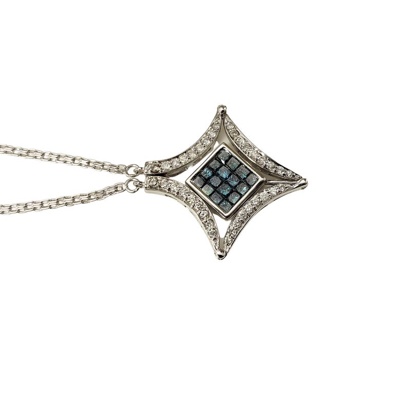 14 Karat White Gold Blue (Color Treated) White Diamond Magnetic Pendant ...