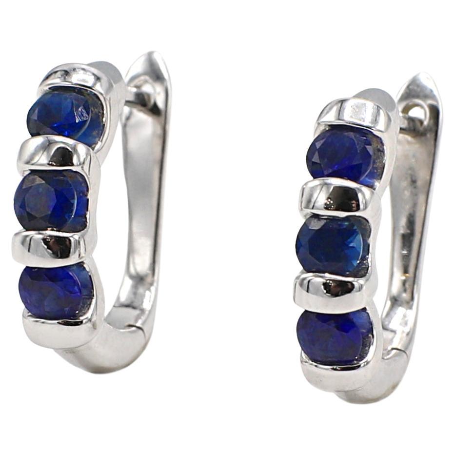 Pair of Sapphire and White Gold Hoop Earrings at 1stDibs