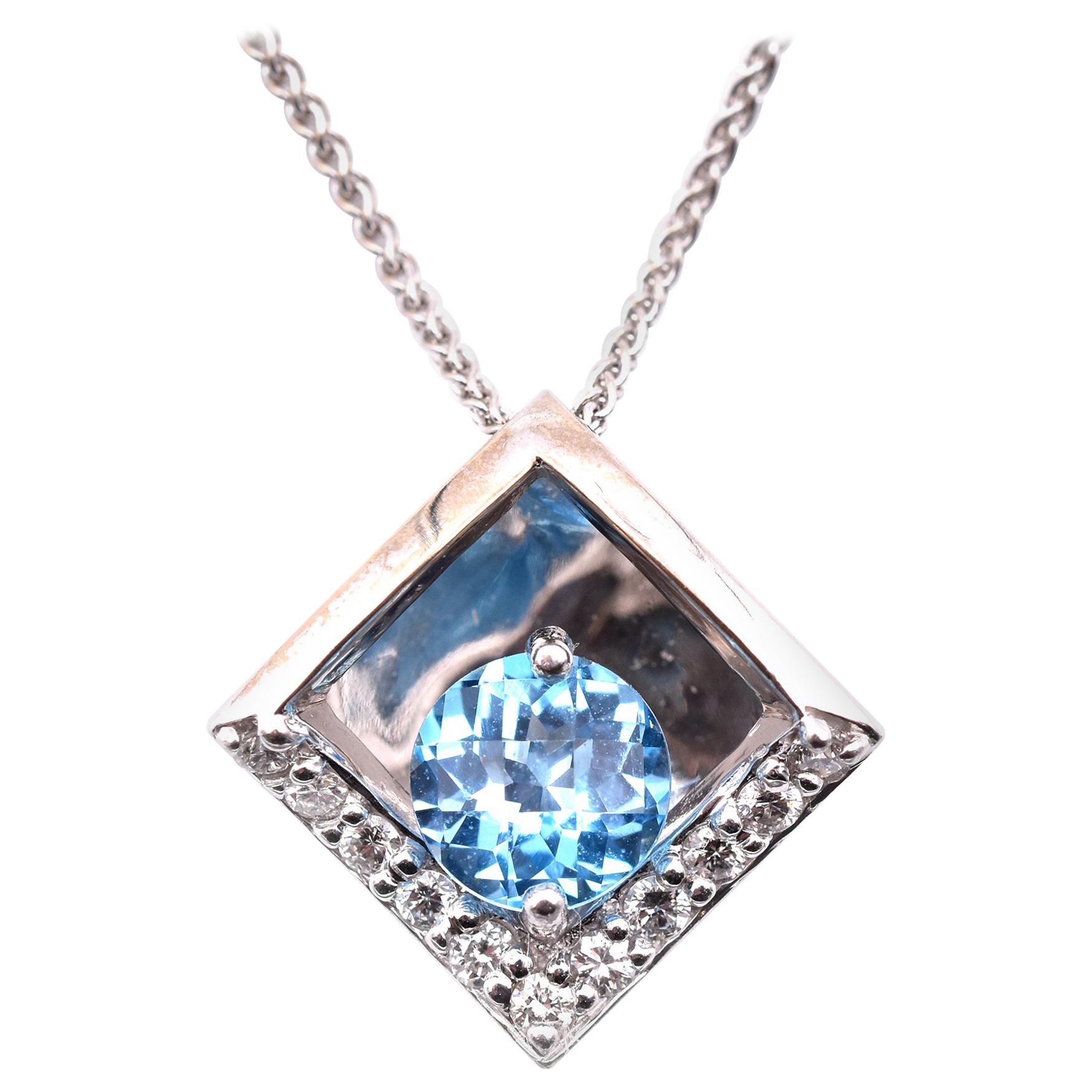 18 Karat Baby Blue Topaz and Diamond Layered Drop Necklace, Powder Blue ...