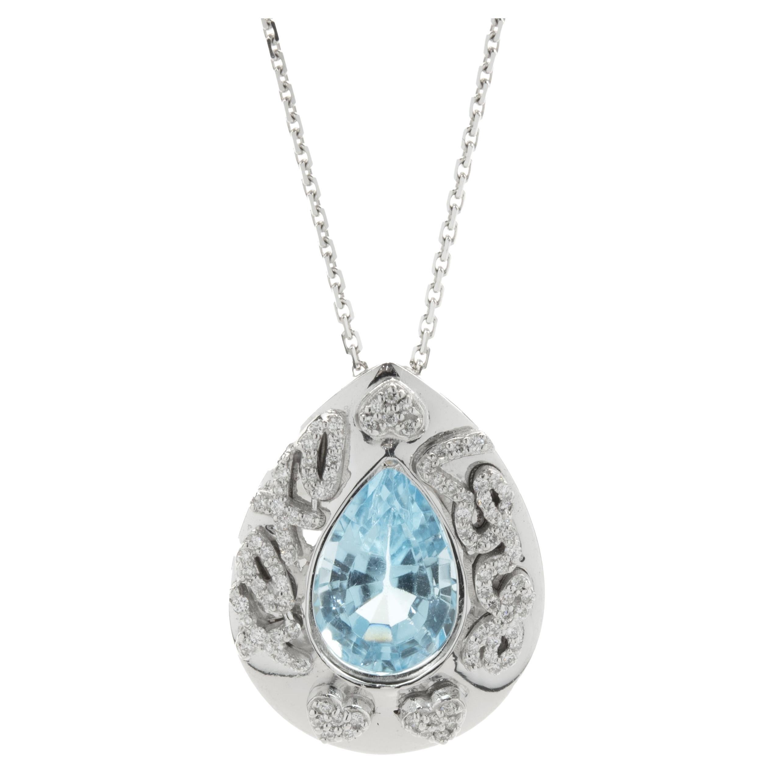 Vintage 14 Karat Gold Blue Topaz and Pearl Teardrop Shape Necklace For ...