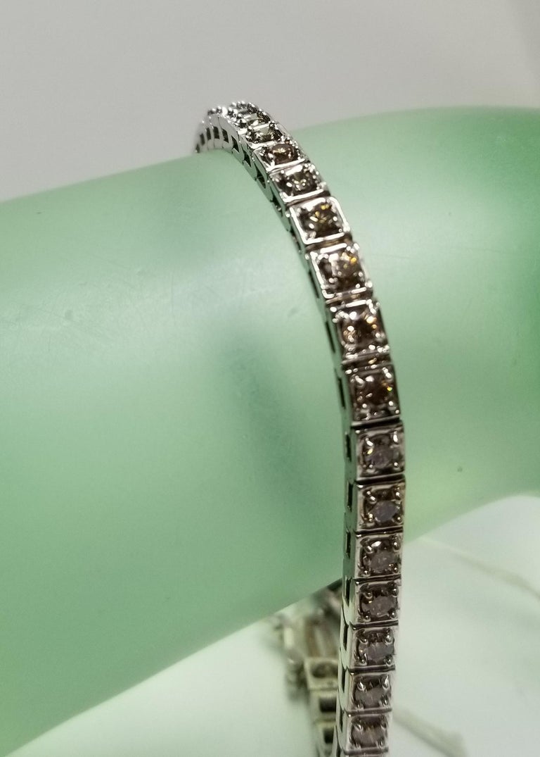 14 Karat White Gold Brown Diamond "Tennis Box" Bracelet For Sale at 1stDibs