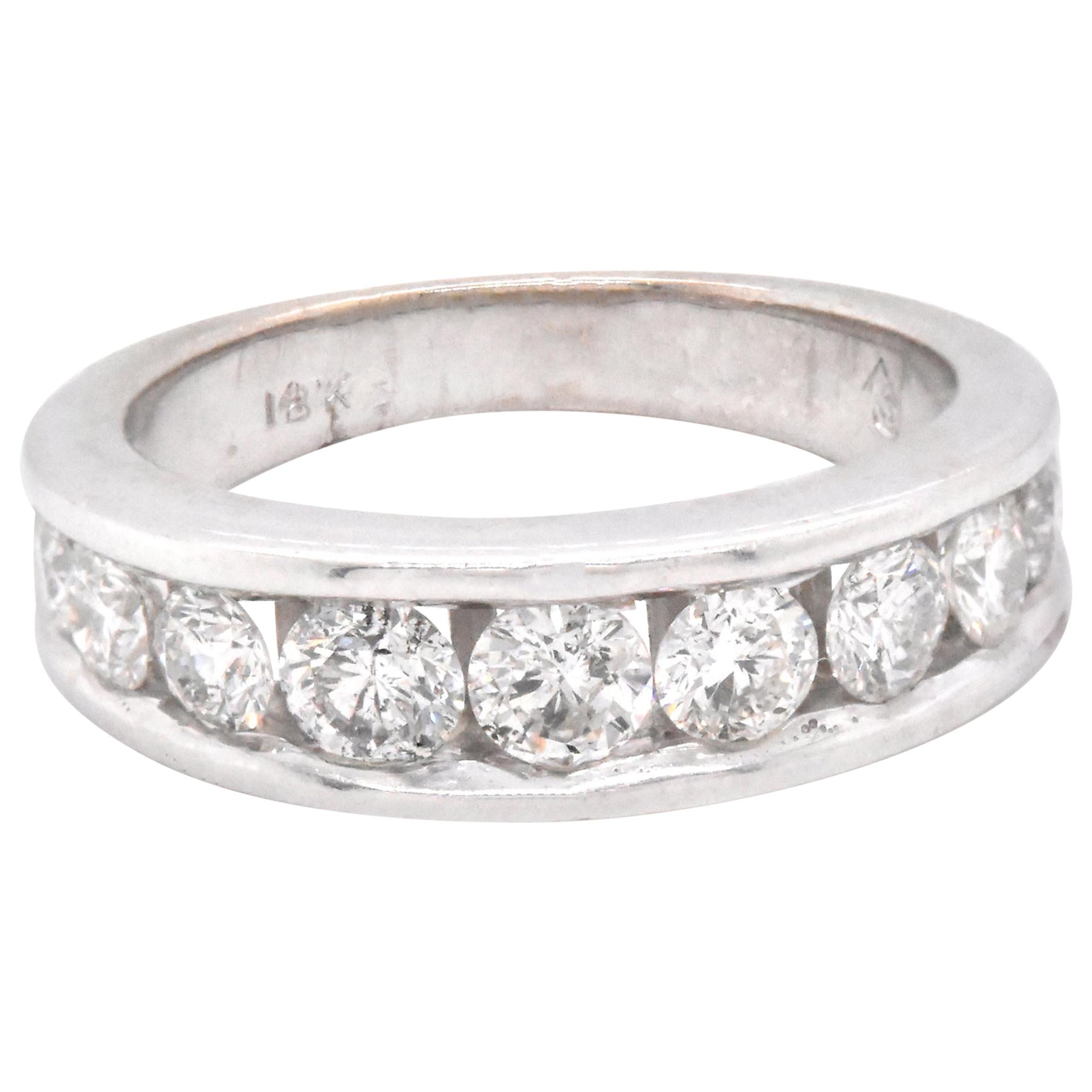 Nasbro Sapphire and Diamond Channel Set 14 Karat White Gold Band Ring ...