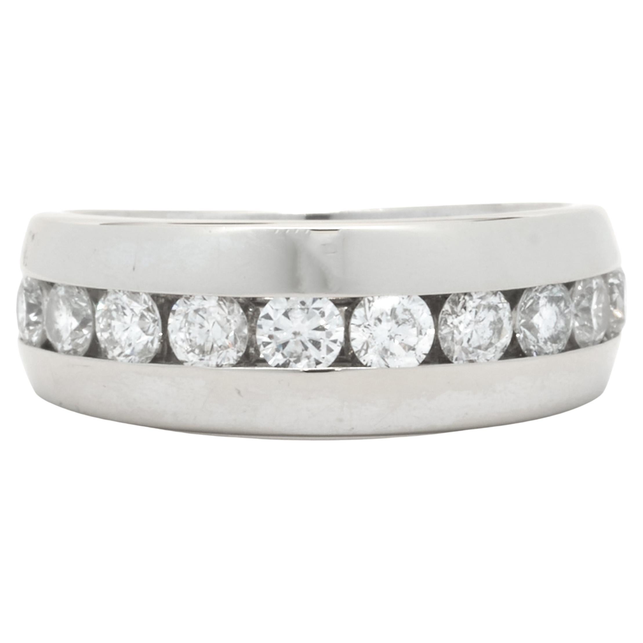 14 Karat Yellow Gold Wide Channel Set Double Row Diamond Band For Sale ...