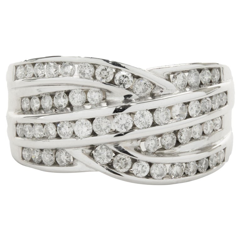 14 Karat White Gold Channel Set Diamond Bypass Ring For Sale at 1stDibs