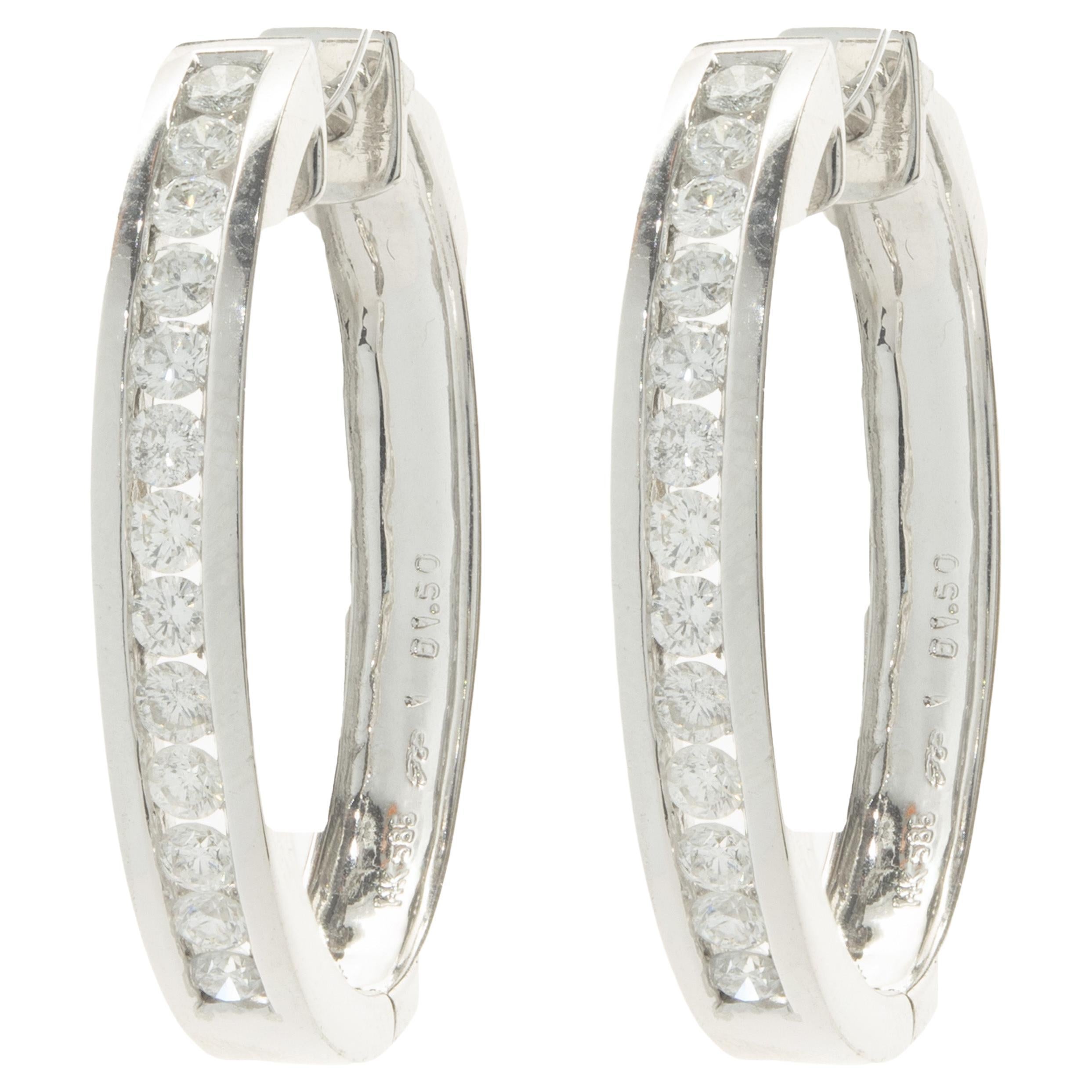 Vintage 2.75 Carat Diamond 14 Karat Gold Channel Set J Hoop Earrings at ...