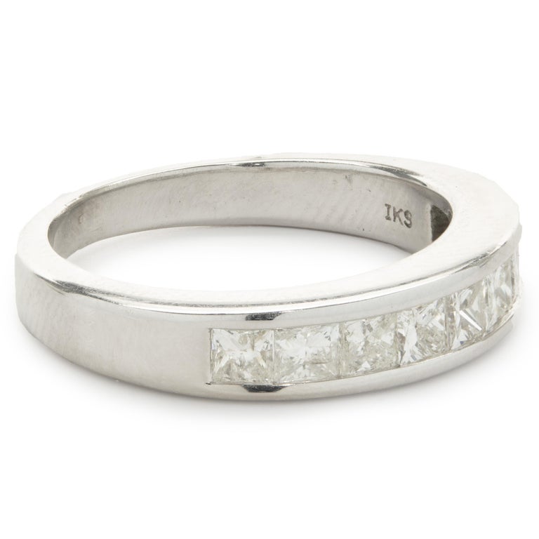 14 Karat White Gold Channel Set Princess Cut Diamond Band For Sale at ...