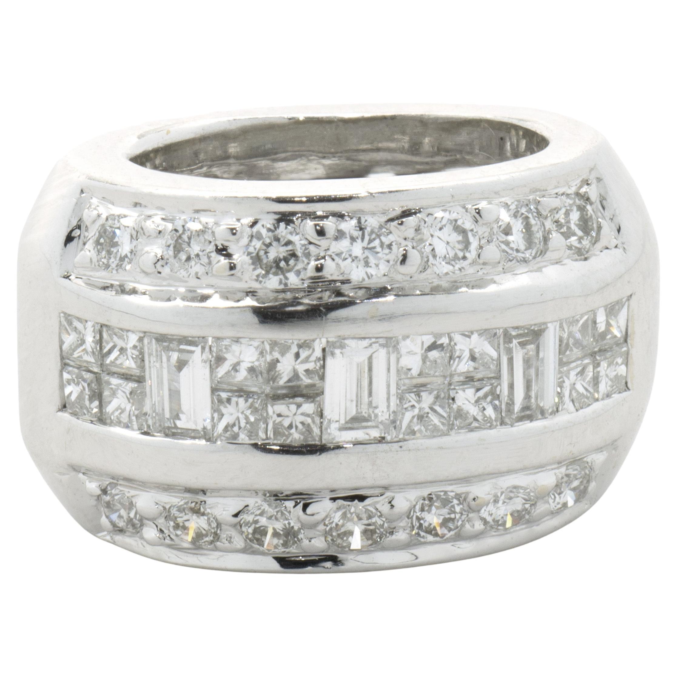 14 Karat White Gold Channel Set Three Row Diamond Slide Pendant For ...