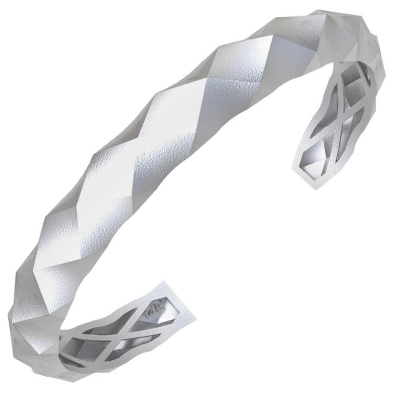 14 Karat White Gold Concave Rhombus Unisex Cuff Bracelet For Sale at ...