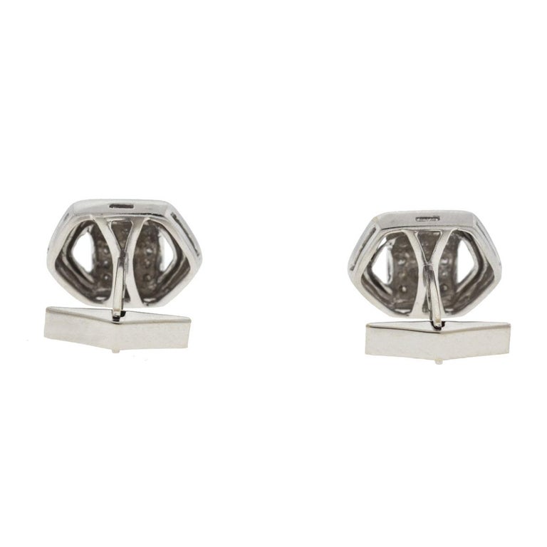 14 Karat White Gold Cufflink with Three Tiny Rows of Diamonds .60 Carat ...