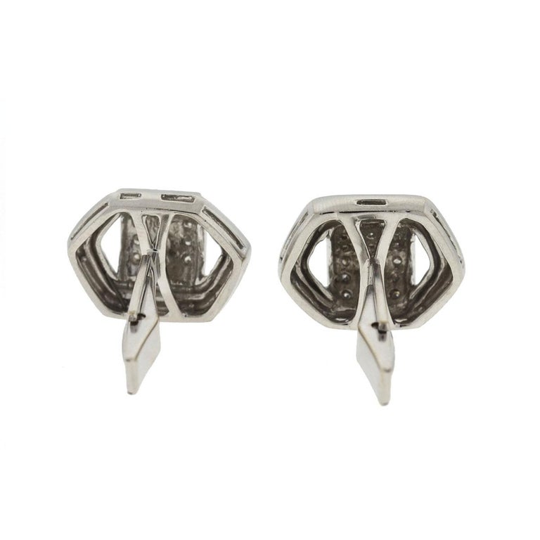 14 Karat White Gold Cufflink with Three Tiny Rows of Diamonds .60 Carat ...