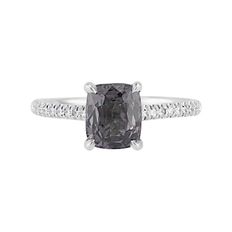 14 Karat White Gold Cushion Cut Smokey Grey Spinel Engagement Ring For ...