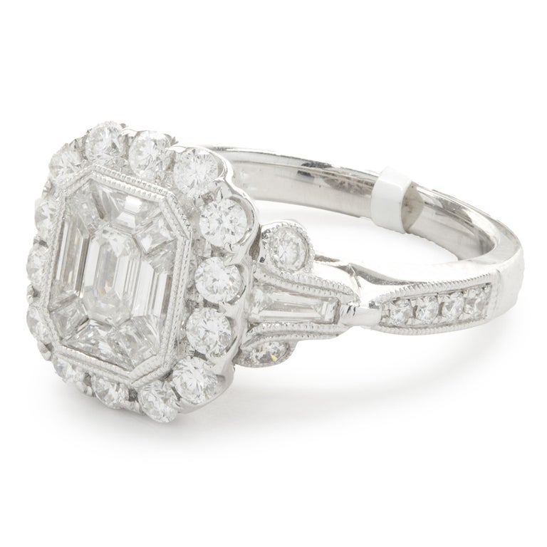 14 Karat White Gold Deco Style Mosaic Set Diamond Ring For Sale at 1stDibs
