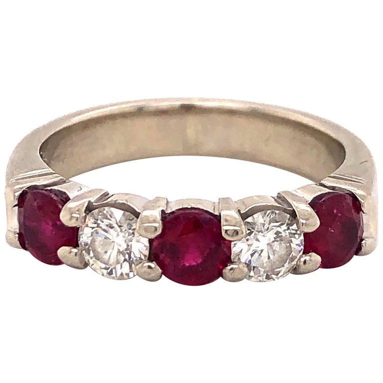14 Karat White Gold Diamond and Ruby Wedding Band Ring For Sale at 1stDibs