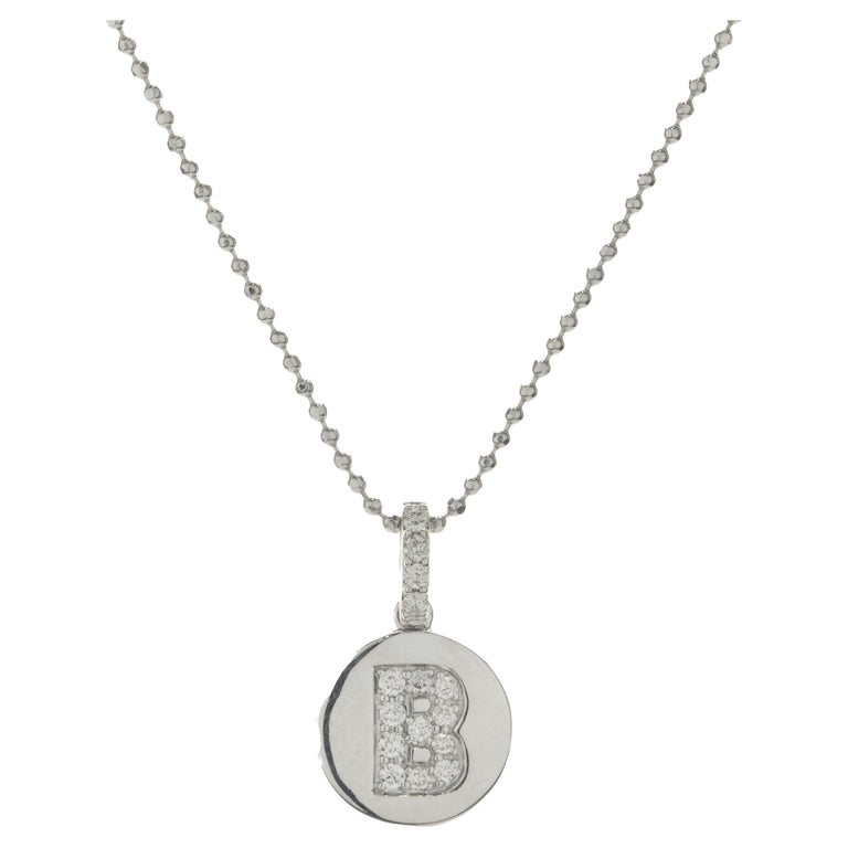 14 Karat White Gold Diamond “B” Necklace For Sale at 1stDibs